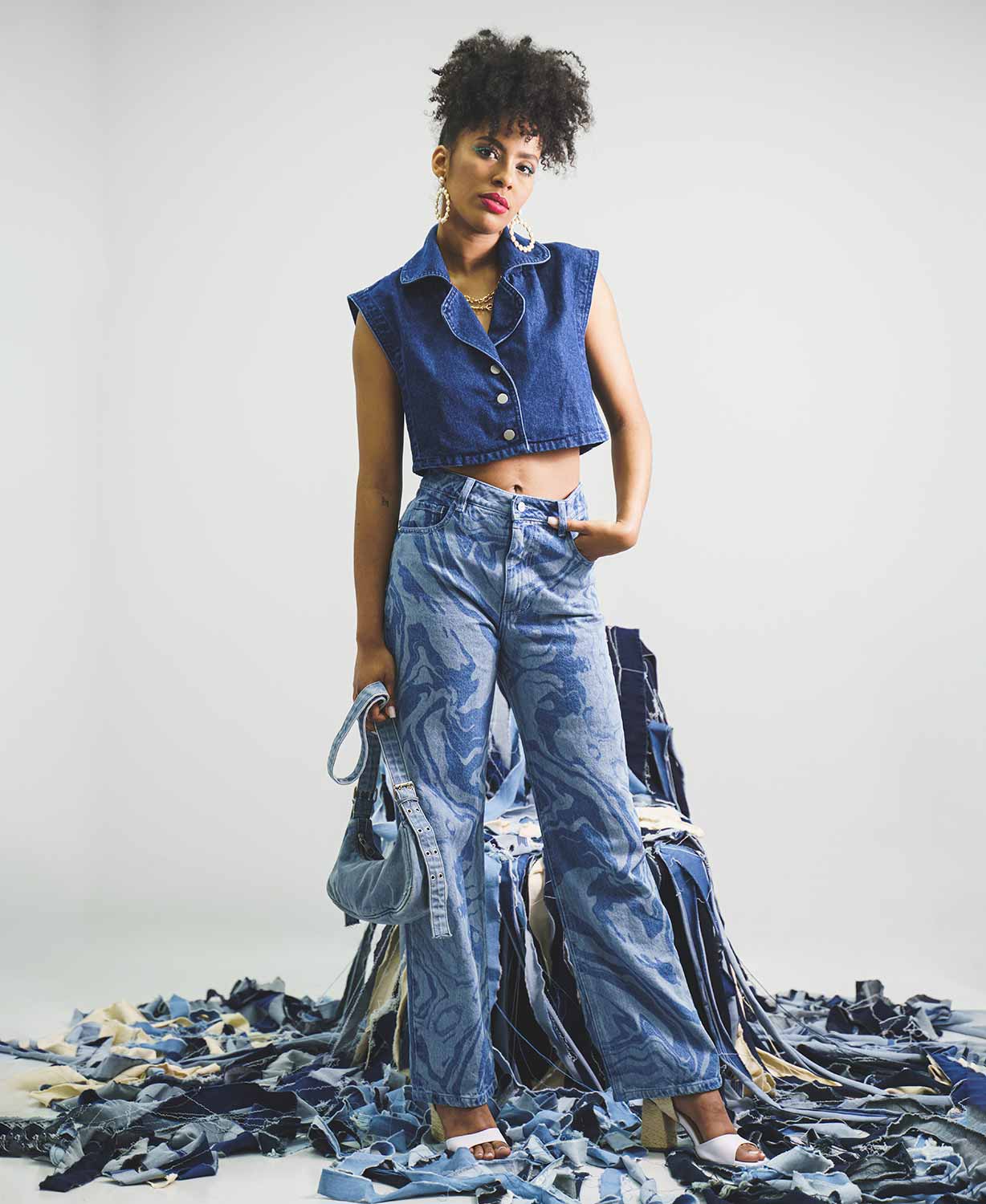 Jean Straight Estampado Rigido Azul