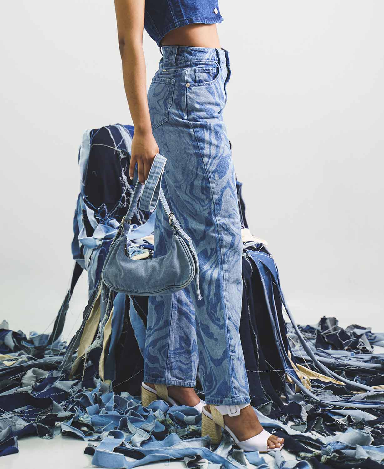 Jean Straight Estampado Rigido Azul